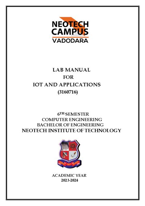 Iot Manual Front Page And Index Lab Manual For Iot And Applications