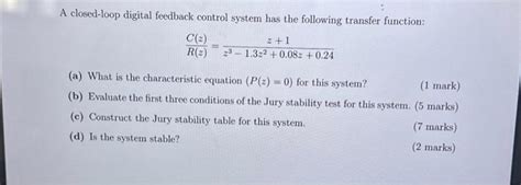 Solved A Closed Loop Digital Feedback Control System Has The