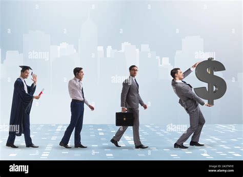The Business Concept With Man Progressing Through Stages Stock Photo Alamy