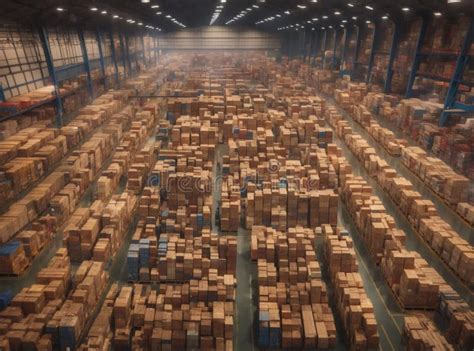 A Large Import Export Warehouse Filled With Crates Of Goods Boxes And