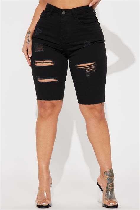Feeling Lucky Stretch Denim Bermuda Shorts Black Fashion Nova