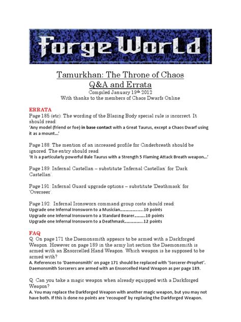 Warhammer Errata Tamurkhan Qa Pdf Fantasy Leisure