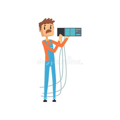Engineer System It Administrator At Work Networking Service Cartoon