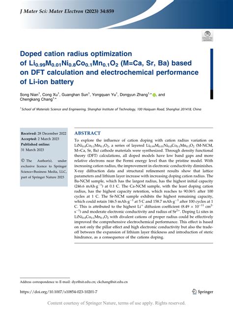 Doped Cation Radius Optimization Of Li099m001ni08co01mn01o2 Mca