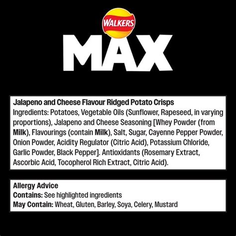 Walkers Max Strong Jalapeno And Cheese Crisps 150g From Ocado