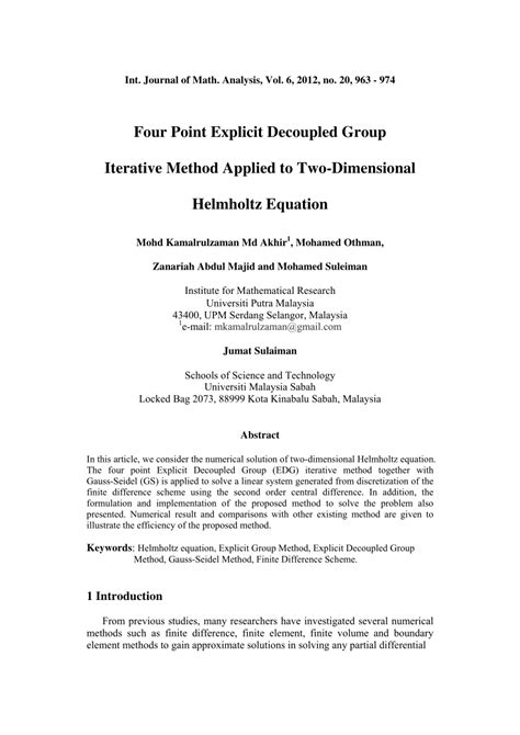 Pdf Four Point Explicit Decoupled Group Iterative Method Applied To