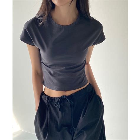 에프터이미지 여성 심플 데일리 미니멀 무지 슬림 크롭 반팔티 5color 위시버킷