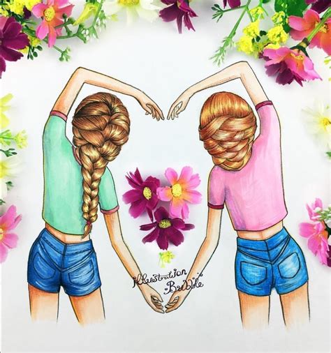Dibujo Amigas Formando Corazon Best Friend Drawings Bff Drawings