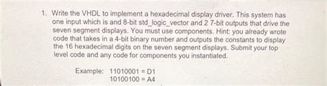 Solved 1 Write The Vhdl To Implement A Hexadecimal Display