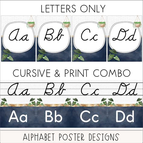Cursive Alphabet Posters With Graphics Boho Plants Classroom Decor Modern Neutral Classroom