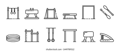 Gymnastics Equipment Icons Set Outline Set Stock Illustration