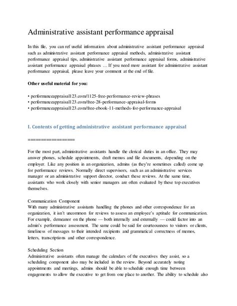 Administrative Assistant Performance Appraisal Administrative Assistant Performance Appraisal