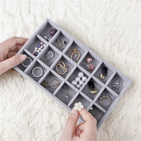 Stackable Velvet Jewelry Tray For Earring Necklace Grandado