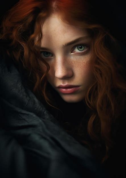 Premium Ai Image Woman Red Hair Blue Eyes Looks Professional Models