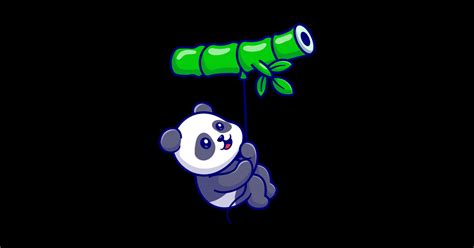 Cute Panda Flying With Bamboo Balloon Cartoon Cute Panda Flying With
