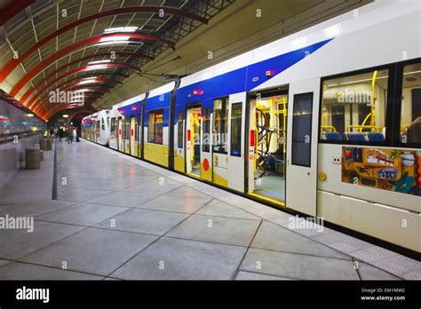 Trimet Max Light Rail Train Underground Waiting At A Station Portland