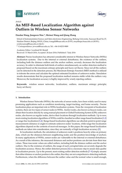PDF An MEF Based Localization Algorithm Against Outliers In Wireless