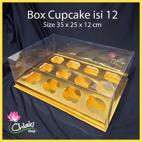 Jual Box Cupcake Isi 12 GOLD 35x25x12 Cm Kotak Mika Donat Dus Kue