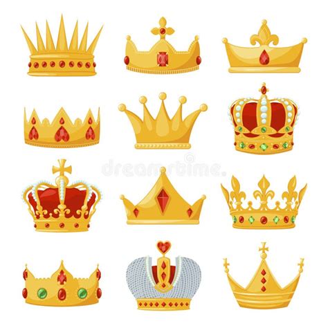 Coronas Del Rey Sistema Del Icono Coronas Antiguas Ilustración Del Vector Estilo Plano