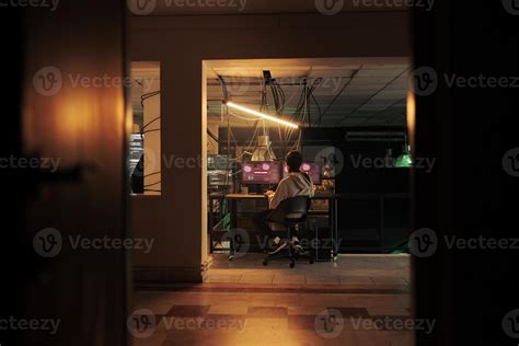 Male Online Criminal Solving Data Leak Problem Computer System Hacking And Database Server