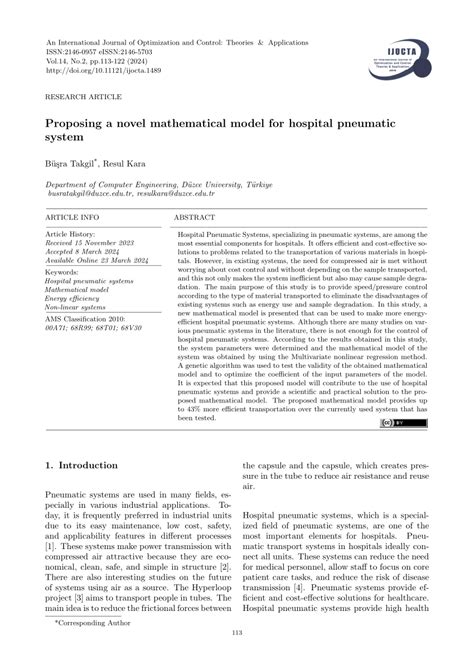 PDF Proposing A Novel Mathematical Model For Hospital Pneumatic System