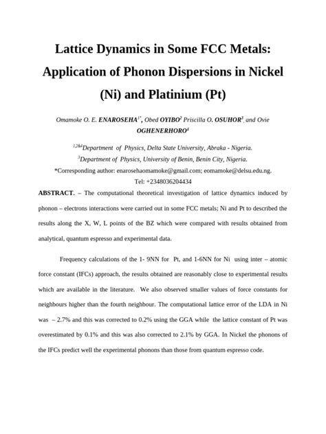 Lattice Dynamics In Some Fcc Metals Pdf Density Functional Theory Phonon