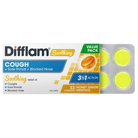 Buy Difflam Soothing Cough Sore Throat Blocked Nose Honey Lemon Menthol 32 Lozenges Mydeal