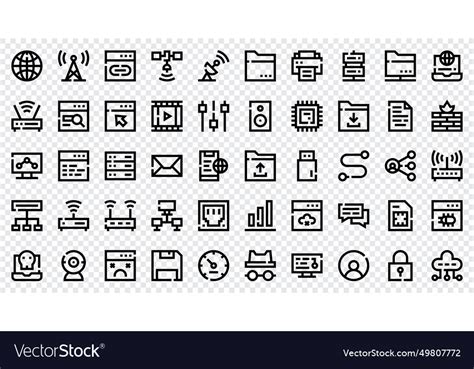Internet Technology Set Set Line Outline Icons Vector Image