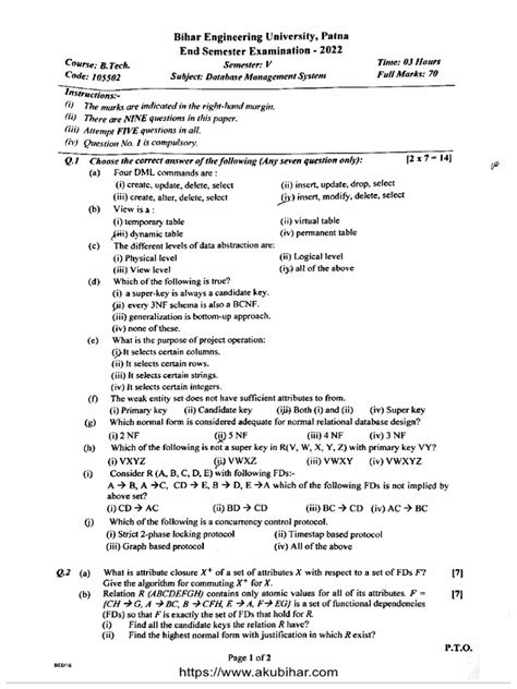 Btech 5 Sem Database Management System 105502 2022 Pdf