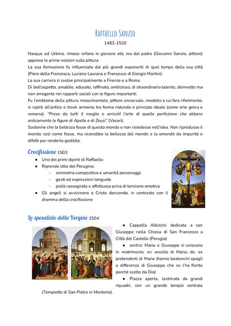 Opere Di Raffaello Sanzio Appunti Di Elementi Di Storia Dellarte Ed