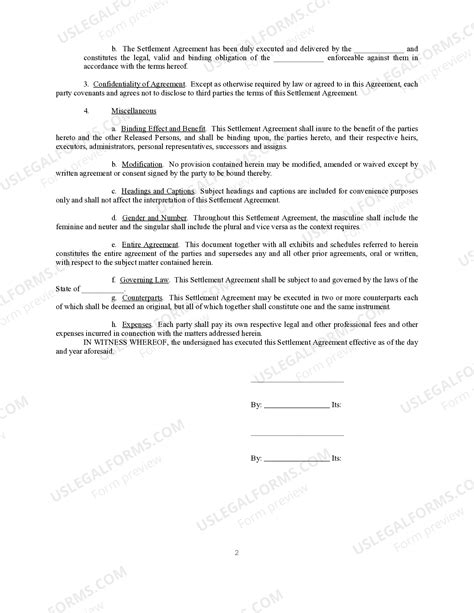 Release And Settlement Agreement Settlement Agreement Us Legal Forms