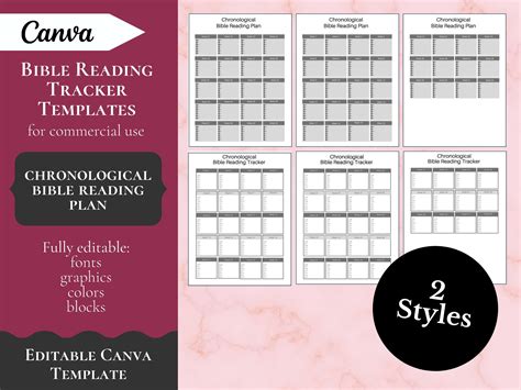 Chronological Bible Reading Tracker Editable Canva Template Bible