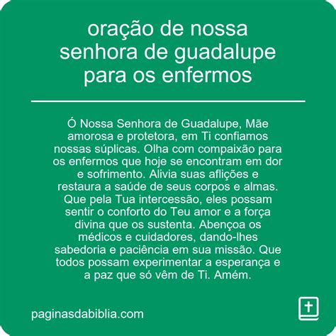 Oração De Nossa Senhora De Guadalupe Para Os Enfermos