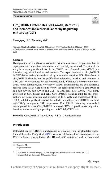 Circ0001821 Potentiates Cell Growth Metastasis And Stemness In