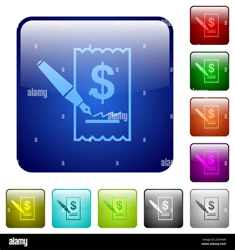 Signing Dollar Cheque Icons In Rounded Square Color Glossy Button Set Stock Vector Image And Art