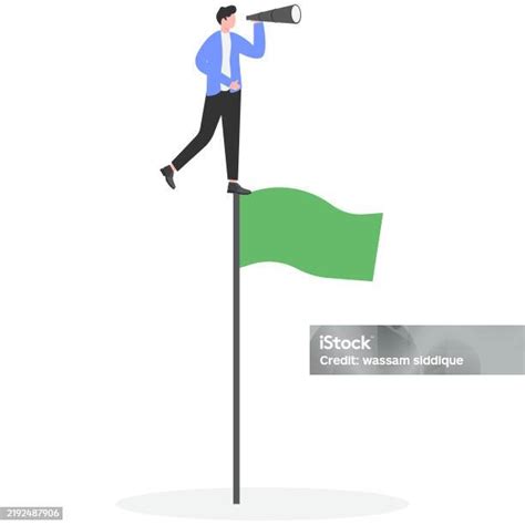 망원경을 들고 장대에 서 있는 사업가가 구멍에서 올라옵니다 사업 비전 개념 3차원 형태에 대한 스톡 벡터 아트 및 기타 이미지