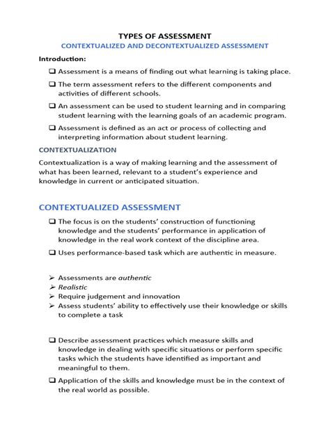 Contextualized And Decontextualized Assessment Download Free Pdf