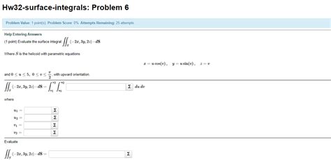 solved hw32 surface integrals problem 6 problem value 1