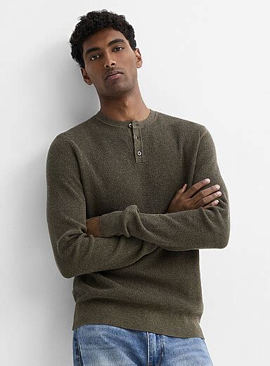 Waffle Knit Henley Sweater Le 31 Shop Mens Crew Neck Sweaters