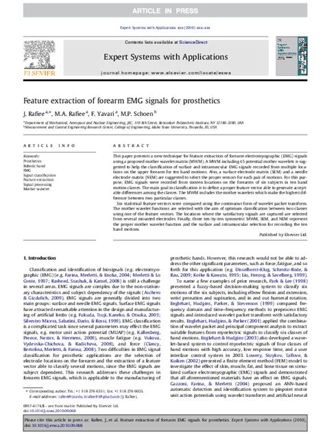 Pdf Feature Extraction Of Forearm Emg Signals For Prosthetics