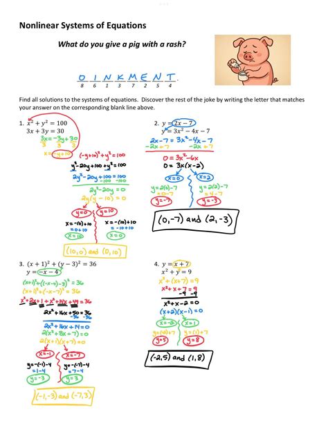 Solving Nonlinear Systems Of Equations Joke Worksheet 6 W Answer Key