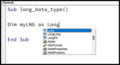Using Long Data Type In Vba