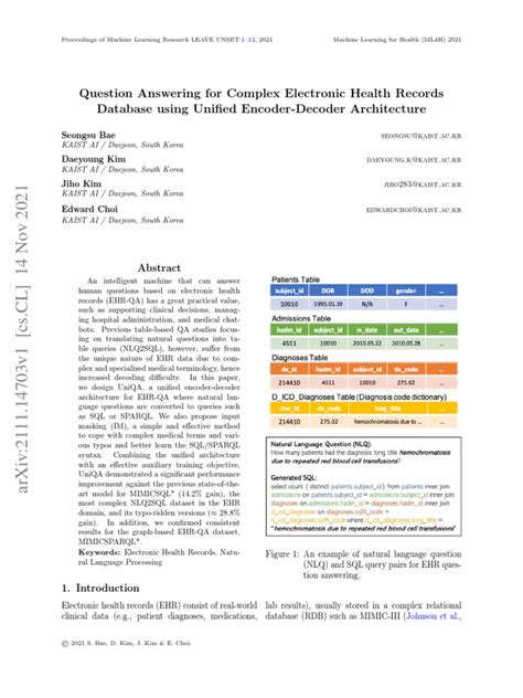 Question Answering For Complex Electronic Health Records Database Using