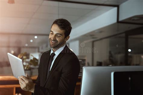 Office Businessman And Smile With Tablet For Feedback Information And