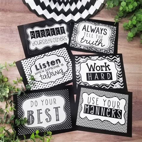 Editable Black And White Classroom Rules Posters Black And White