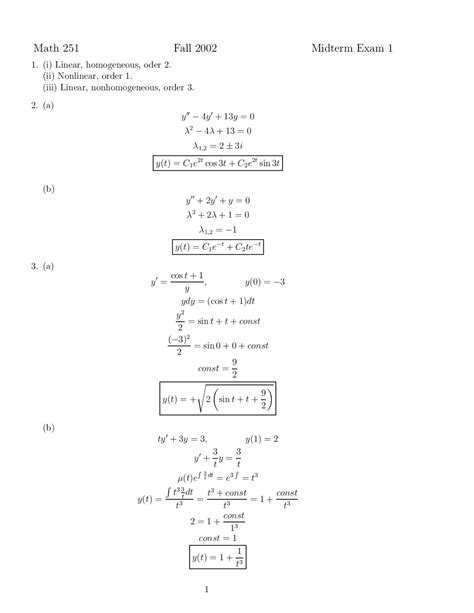 Differential Equations Ordinary And Partial Differential Equations Solved Exam Docsity