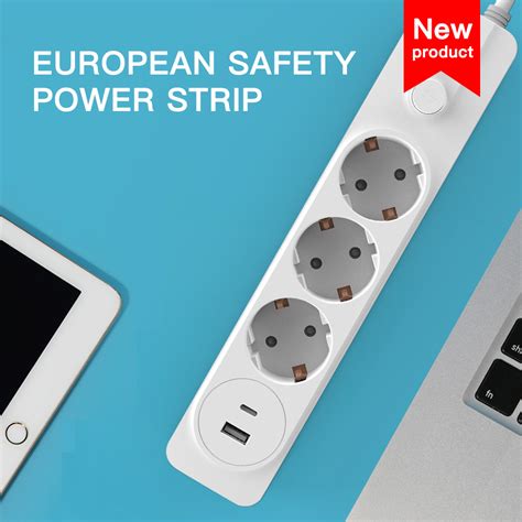 3 Gang German Outlet Surge Protector Eu Plug Multi Extension Cord Power Strip Electric Socket