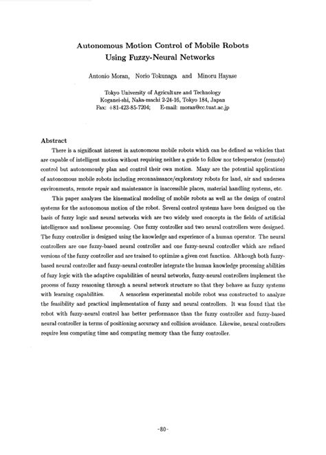pdf autonomous motion control of mobile robots using fuzzy neuralnetworks
