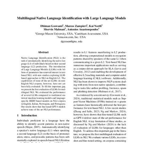 Multilingual Native Language Identification With Large Language Models Acl Anthology