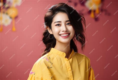 Premium Photo Girl In Yellow Shirt Smiling In Background Against